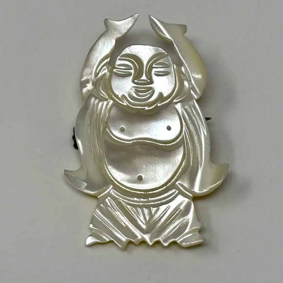 Jewelry | Vintage Mother Of Pearl Shell Smiling Buddha Pin Pendant ...
